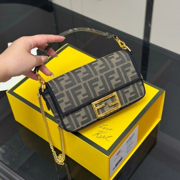 Fendi | Bags | Fendi Brown Ff Jacquard Fabric Mini Baguette Bag | Poshmark
